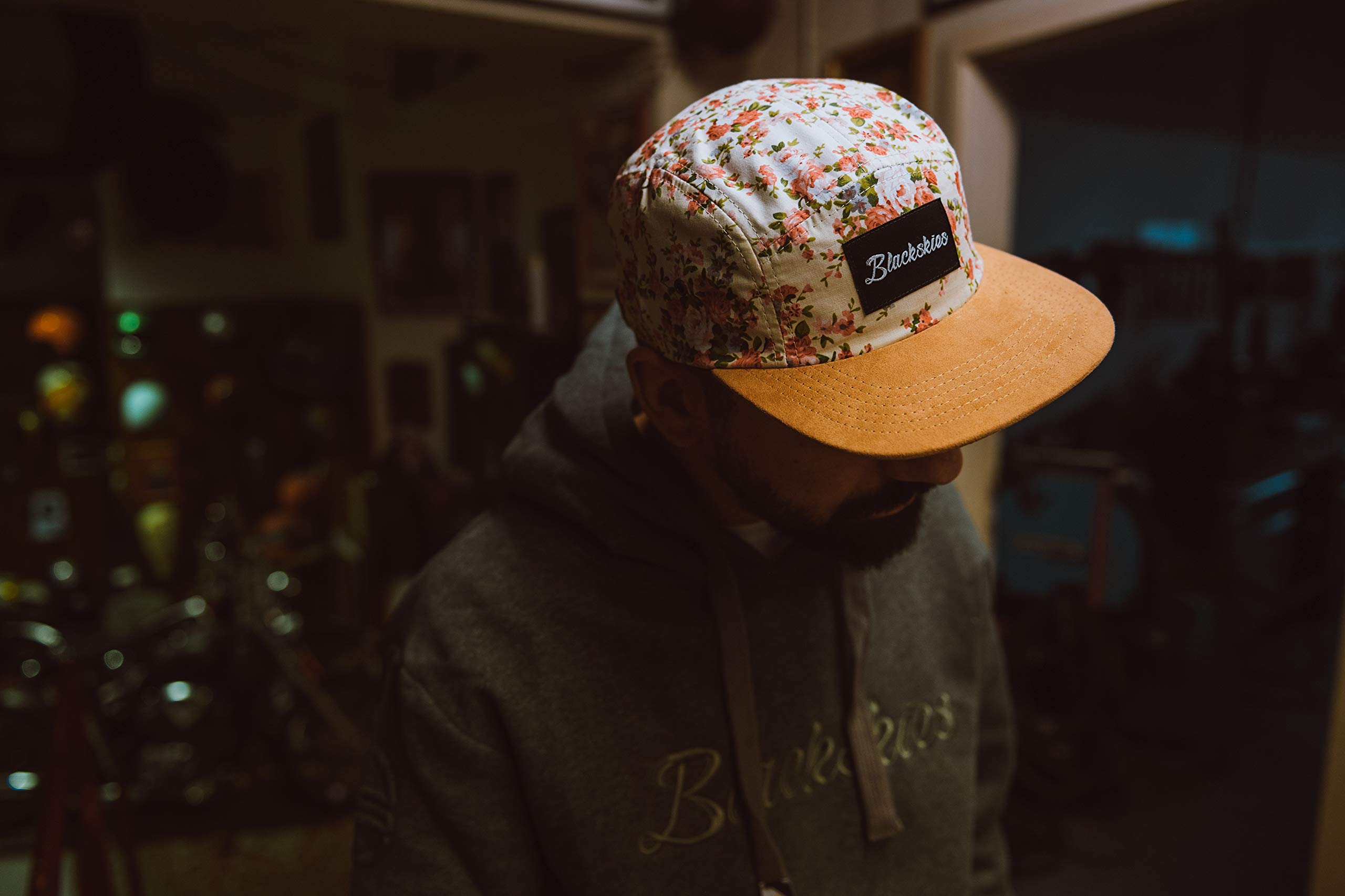 Blackskies Sakura 5-Panel Cap White with Cherry Blossoms Unisex Baseball Cap