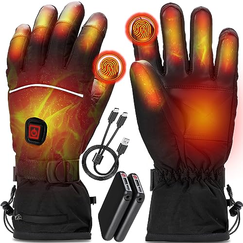 Heated Gloves for Men Women, CARSHAM 6000mAh Rechargeable Battery Heated Motorcycle Gloves, Waterproof & Touchscreen & 3 Temperature Modes, Electric Heating Gloves for Outdoor Sports