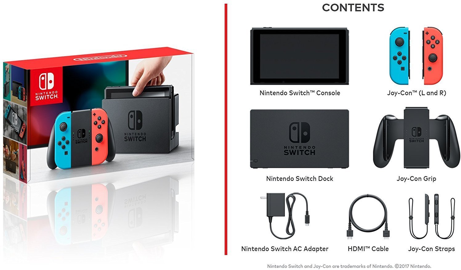 Nintendo Switch Bundle (6 items): 32GB Console Neon Red Blue Joy-con, Game Disc Super Mario Odyssey, Extra Pair of Joy-con Red and Blue,128GB Micro SD Card, Type C Cable, HDMI Cable