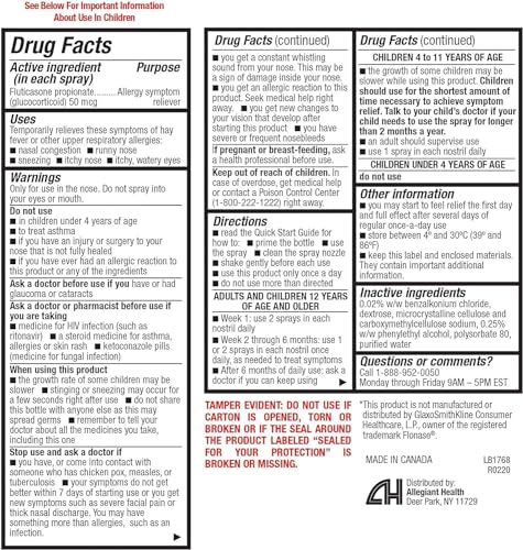 HealthA2Z® Fluticasone Propionate Nasal Spray| 50 mcg per Spray | 24 Hour Allergy Relief | 72 Sprays | 0.38 fl oz (11.1mL) | Relief from Nasal Congestion | Runny Nose | Sneezing