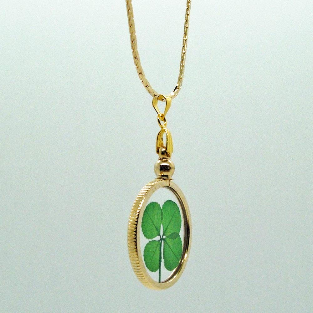 Clovers Online Good Luck Preserved Four Leaf Clover Gold Charm Pendant Necklace