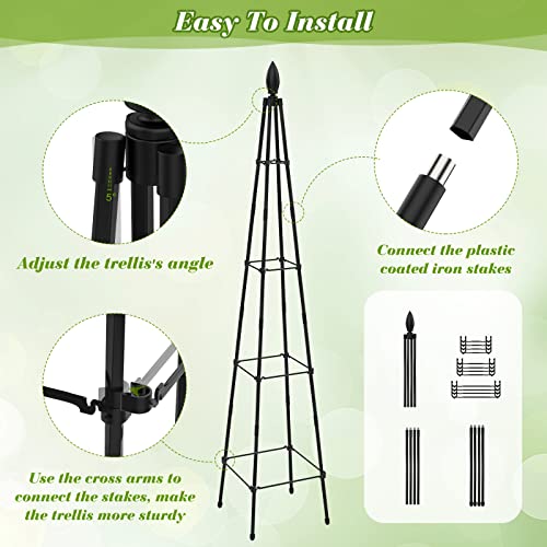 Garden Trellis for Climbing Plants Outdoor, 63 Inch Plant Support Trellis for Potted Plants, Tower Obelisk Trellis for Vines, Rose, Clematis, Flower Stands Plant Support Frame, Tomato Cage (1 Pack)