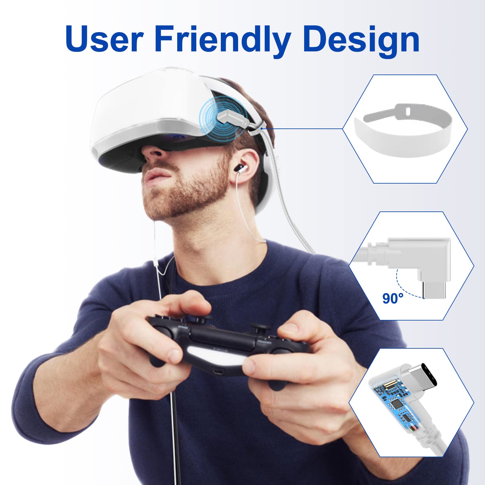 BSTKEECL Link Cable for Oculus Quest 2/1 16FT - Accessories for Meta Quest 2 and PC/Steam VR - USB 3.2 VR Headset Link Cable Faster and Stable for Computer Gaming and Others, White, A to C