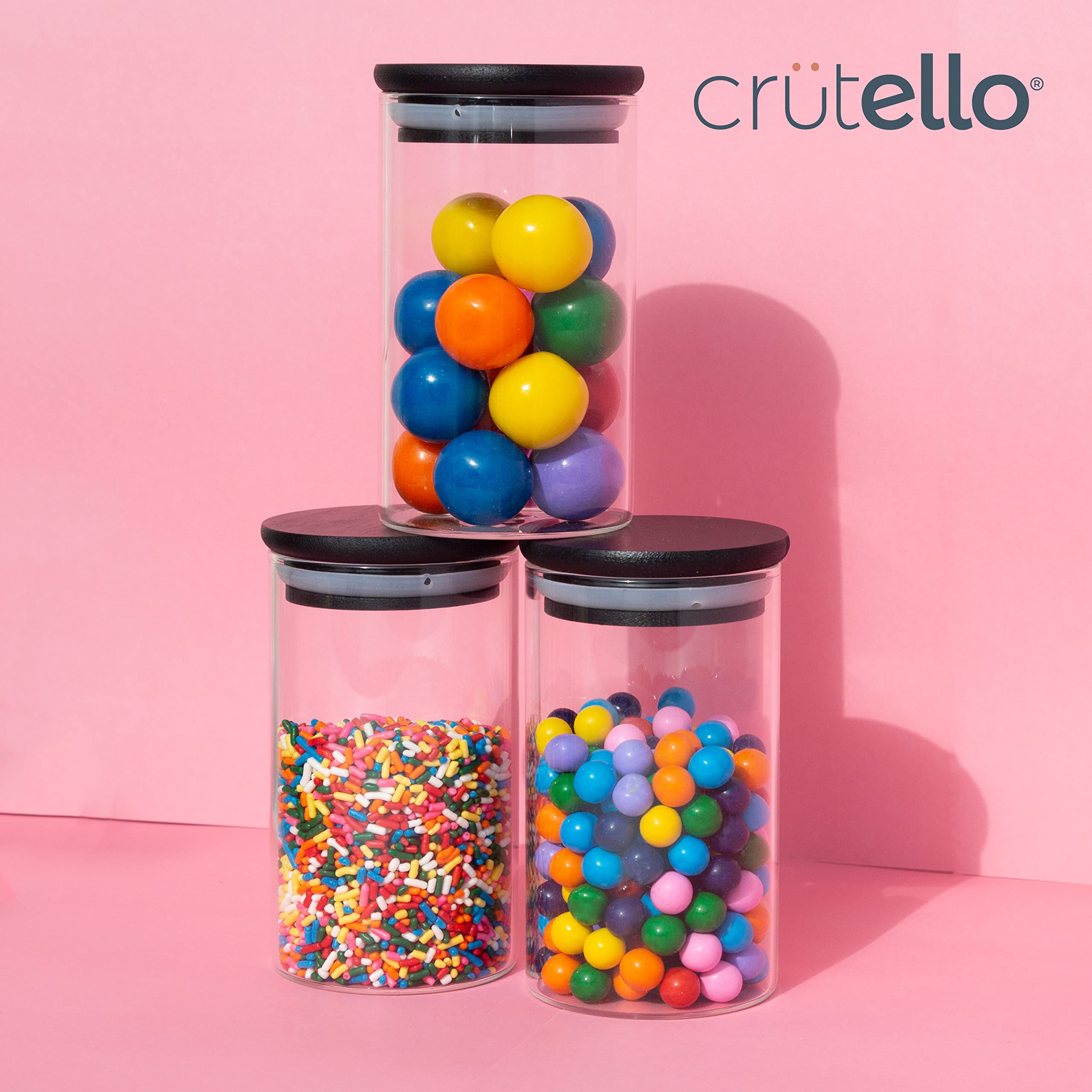 Crutello 12 Pack 8.5 Oz Spice Jars with Black Bamboo Lids for your Pantry, Dishwasher Safe Jars with Black Lids and Labels for Spices, Honey, Beans, Rice, Nuts