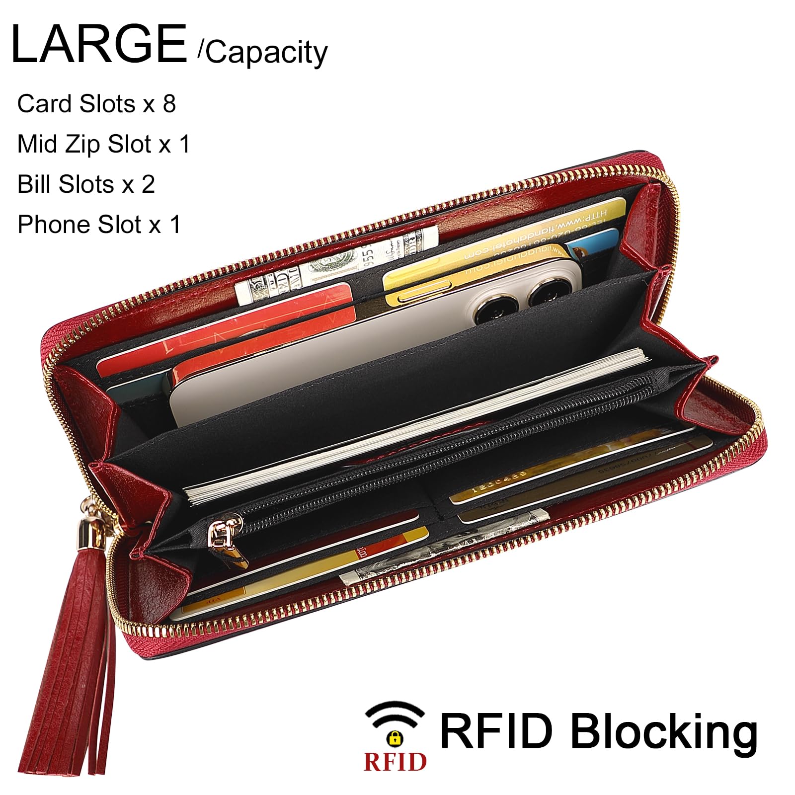 PIJUSHI Leather Wallets For Women Floral Wristlet Wallet Card Holder Purse (91853 Red)