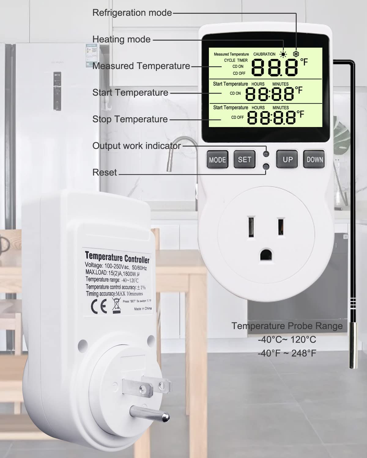 Digital Temperature Controller Outlet, 120V Electric Thermostat Outlet Plug with Timer Heating Cooling Control 110V for Reptile Terrarium Greenhouse Refrigerator
