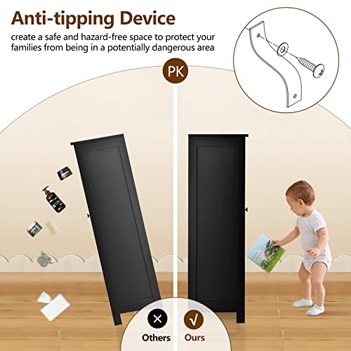 Iwell Bathroom Cabinet - Bathroom Storage with 2 Doors & 2 Shelves, 3 Heights Available, Floor Cabinet for Living Room, Bedroom, Kitchen, Home Office, Black.