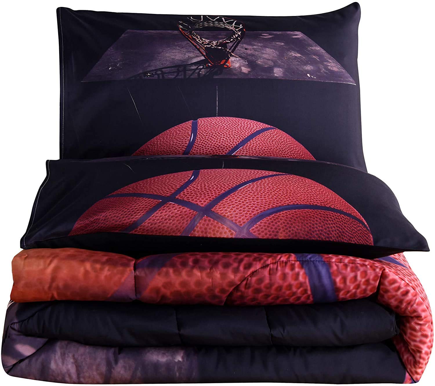 Btargot Basketball Comforter Sets Twin for Boys Teens,3D Sports Basketball Bedding,Soft Microfiber Reversible Quilt with 3 Matching Pillow Shams