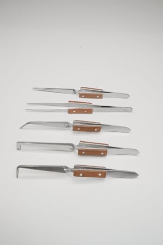 Fiber Grip Tweezers Jewelry Hobby Craft Soldering Fiber Grip Cross Locking Set Bent and Straight Tip 5 PCS By JTS