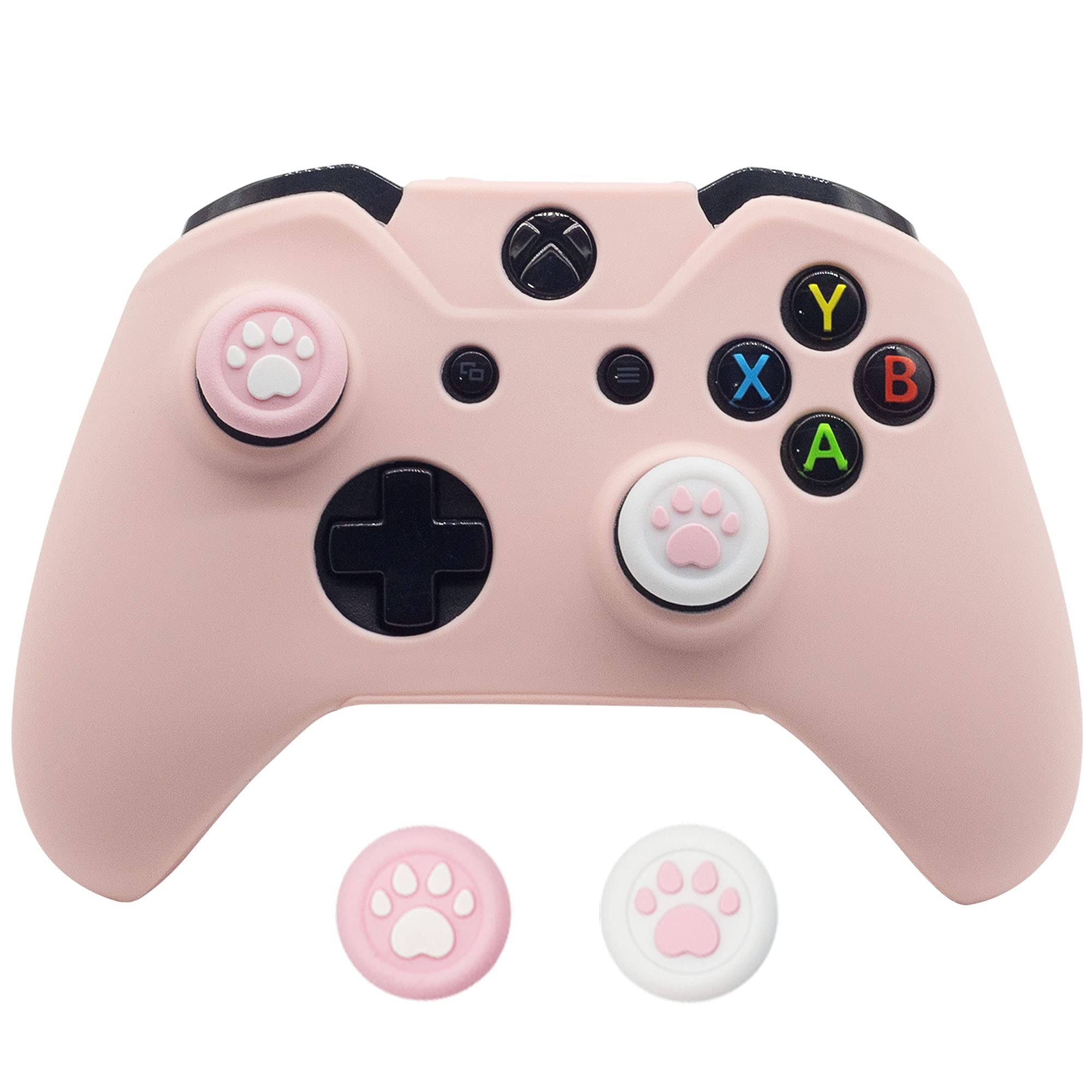 BRHE Cute Skin Cover for Xbox One / Series X/S Controller Anti-Slip Silicone Grip Protective Case Accessories Set Wireless/Wired Gamepad Joystick with 2 Cat Paw Thumb Grips Caps (Pink)