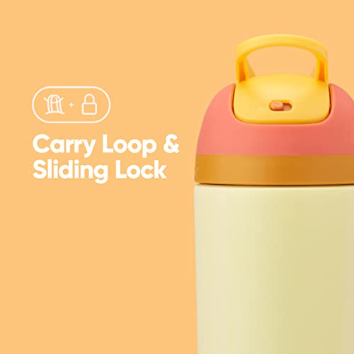 Owala Kids Flip Insulated Stainless-Steel Water Bottle with Straw and Locking Lid, 14-Ounce, Orange/Yellow (Misty Horizon)