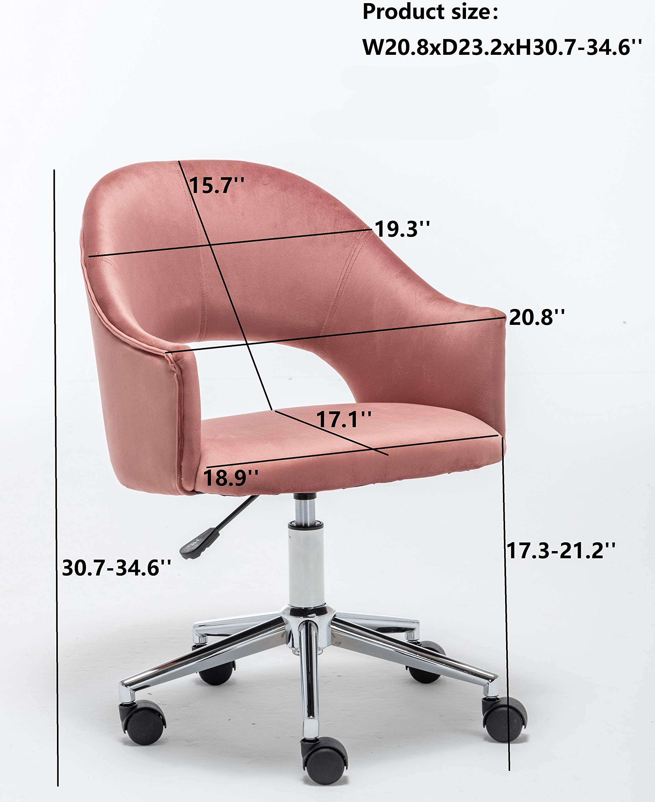 BTEXPERT Midback Swivel Task Vanity Makeup Work, Rose Pink (5155) Velvet Home Office Chair, Adjustable Upholstered Accent