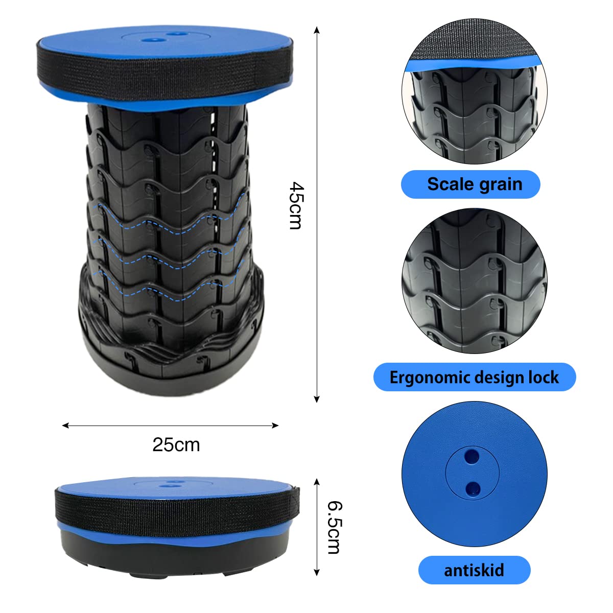 camperig Retractable Folding Stool, Upgraded Portable Telescoping Collapsible Stool for Adults, Lightweight Camping Stool for Fishing, Hiking Tours, BBQ, Parties, Outdoor, Max Load 400lbs (Blue)