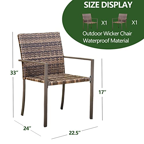 Mxfurhawa Patio Dining Chairs Set of 2 Outdoor PE Stackable Wicker Chairs Quick Dry Outdoor Arm Chairs for Backyard Lawn & Garden All-Weather Resistant, Brown