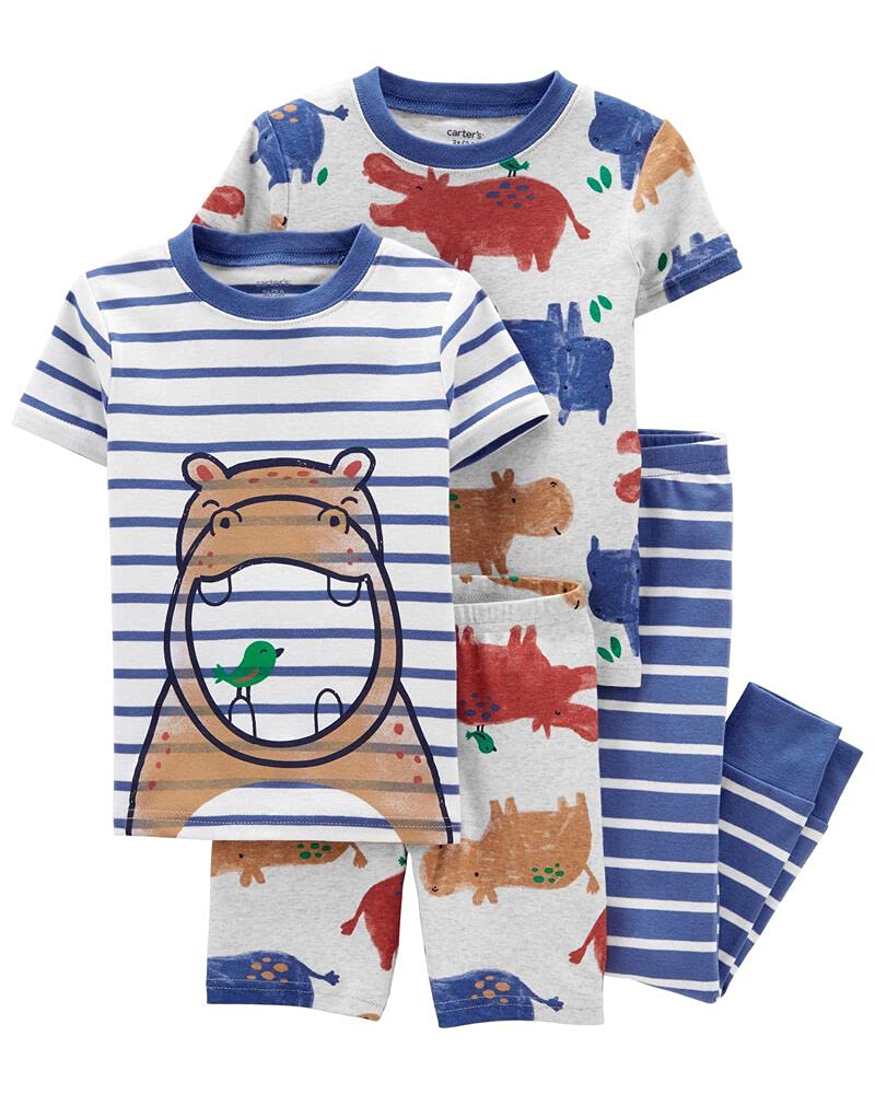 Carter's 4 Piece Pajama Set (Blue Stripe/Hippo, 4T)