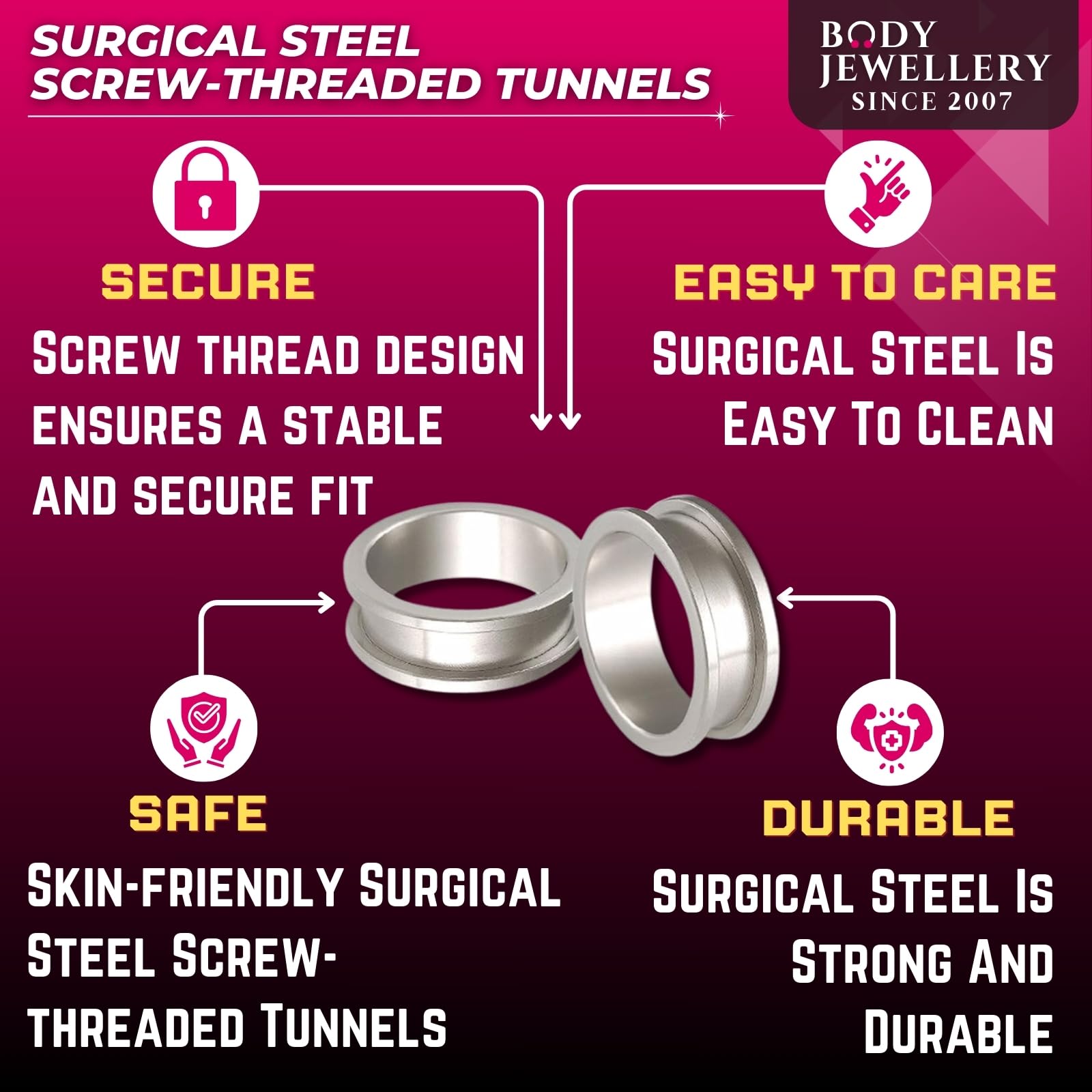 bodyjewellery 15/16 gauge 24mm Surgical Steel Flesh Tunnels Ear Plugs AFUT Ear Stretching 2Pcs