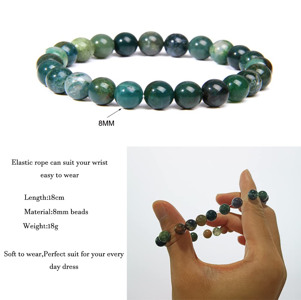 CASDAN 12 PCS 8mm Semi-Precious Gemstone Bracelet Healing Crystal Stone Stretch Bracelets for Women Men Round Beaded Elastic Bracelets