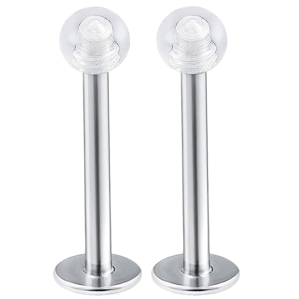bodyjewellery 2pcs 16g Labret Lip Stud Monroe Cartilage Tragus Helix Earring Snake Bites Conch Spider Bites Piercing Clear Ball - 10mm