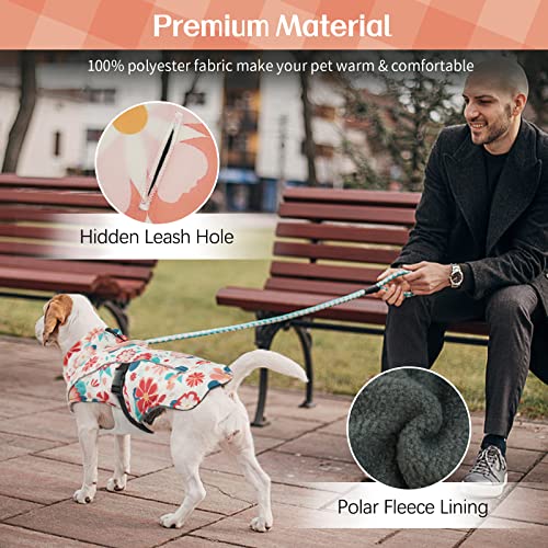 Kuoser Dog Coat, Warm Dog Jacket with Fur Collar, Turtleneck Dog Winter Coat Thicken Fleece Lining Pet Clothes, Reflective Dog Vest for Small Medium Large Dogs