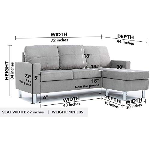 Casa Andrea Milano LLC Modern Sectional Sofa-Reversible Chaise Lounge Perfect for Small Space Dorm or Apartment, Grey Microfiber