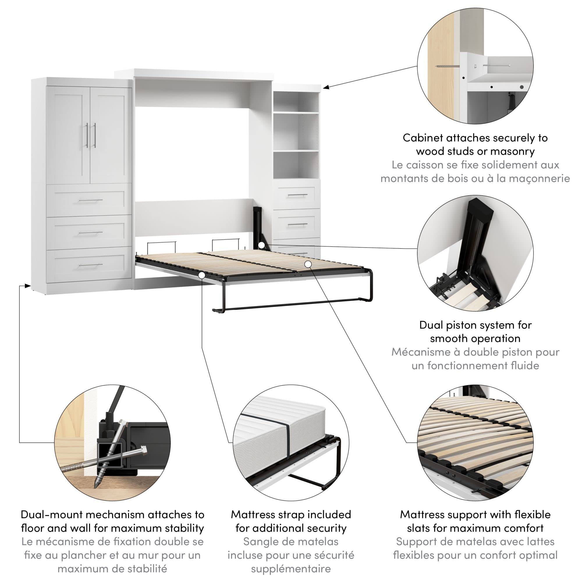 BESTAR Pur Murphy, Space-Saving Wall Bed for Multi-purpose Room, QUEEN, White
