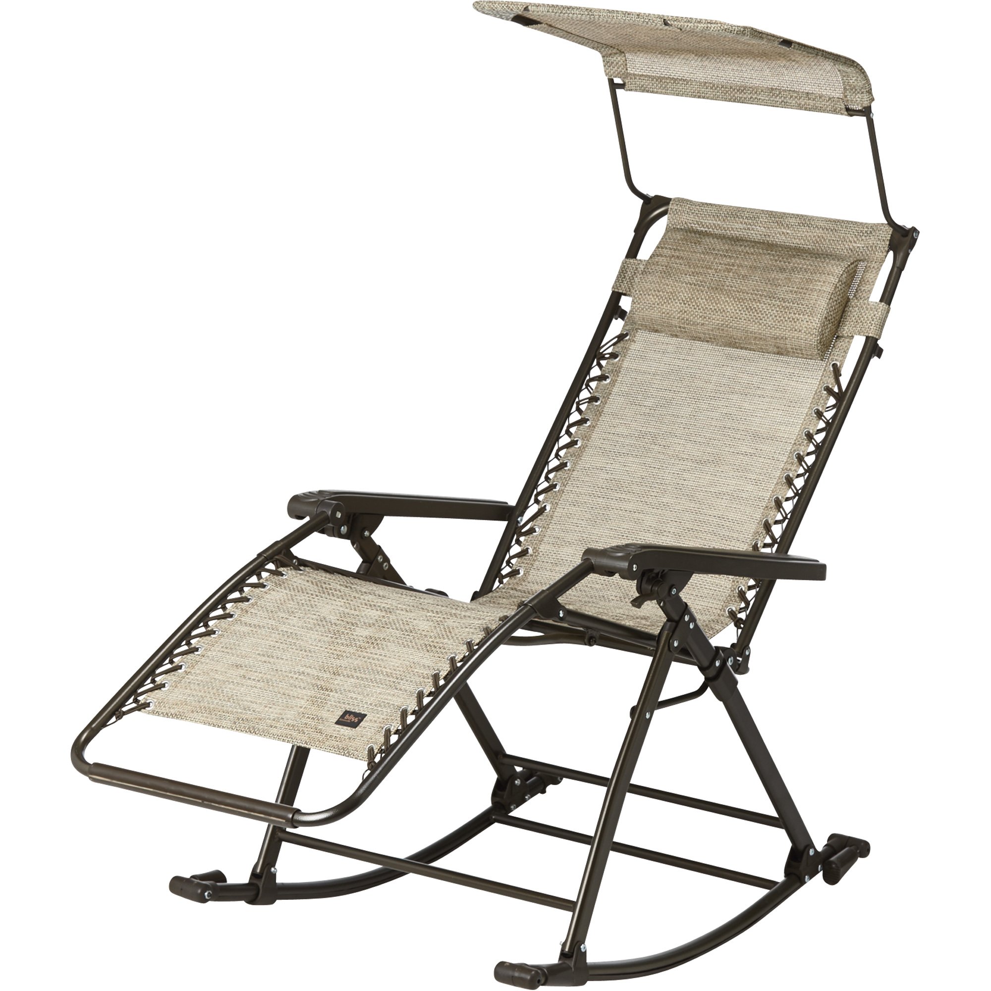 Bliss Hammocks GFC-452WSR Wide XL Zero Gravity w/Canopy, Pillow, & Drink Tray Folding Outdoor Lawn, Deck, Patio Adjustable Lounge Chair, 360 lbs. Capacity, Weather and Rust Resistant, 30-Inch, SAND