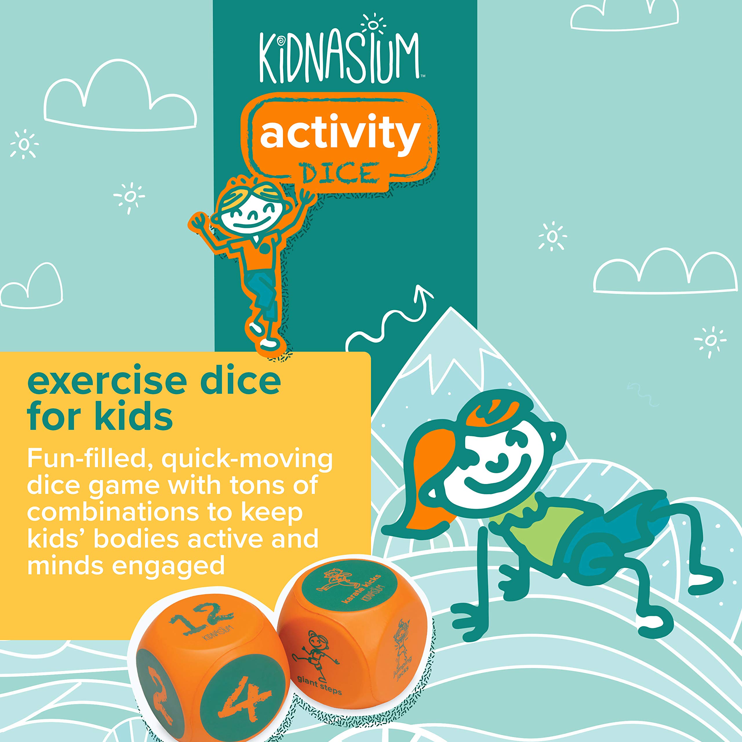 Kidnasium Activity Fitness & Exercise Dice | Fun Educational Classroom Gym Learning Game for Kids 5 and Up | Soft Rolling Cubes for Active Boys & Girls