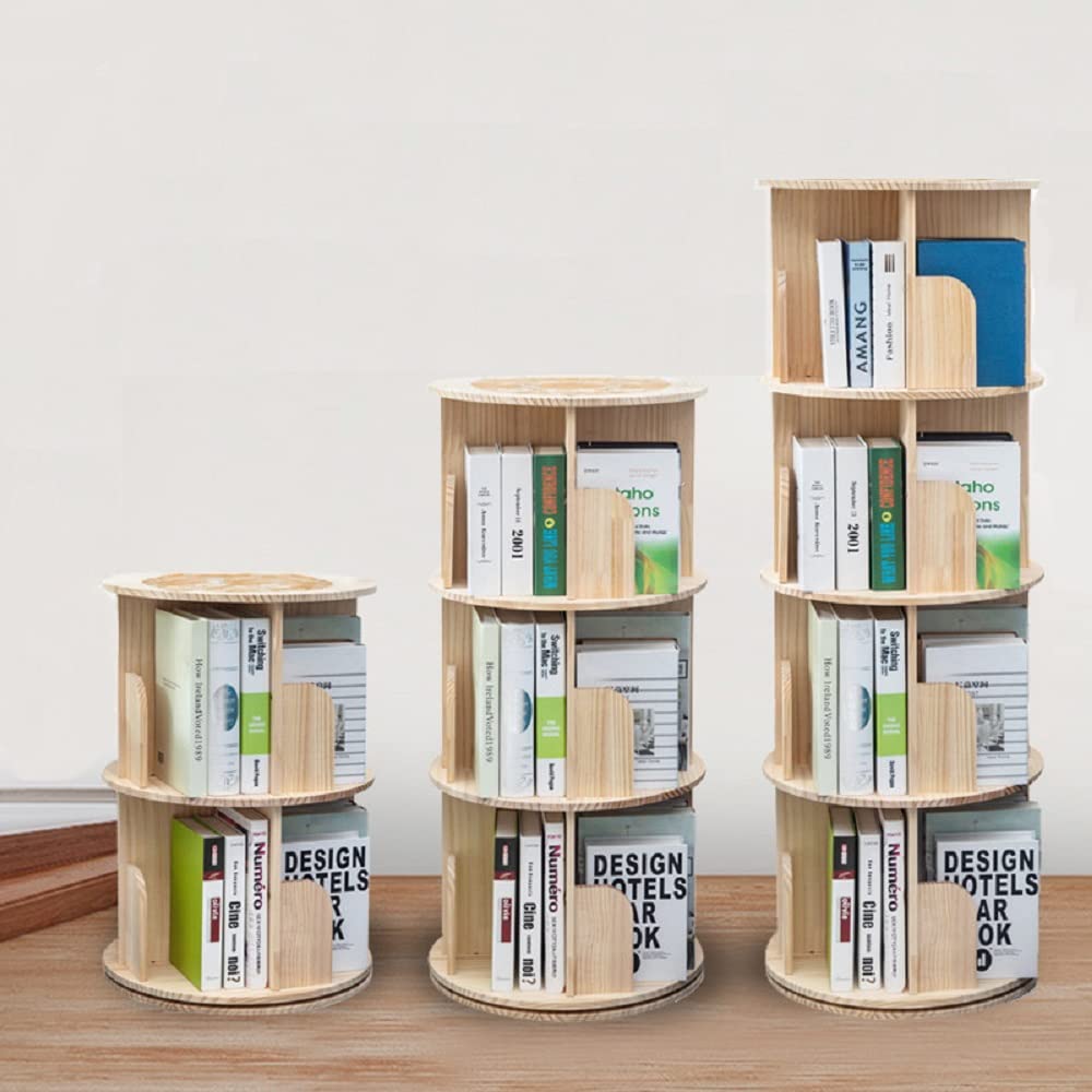 Heehee Rotating Bookshelf 360 Display Floor Standing Bookcase Storage Rack for Kids&Adults Multi-Functional Bookshelf Organizer (3-Tier)
