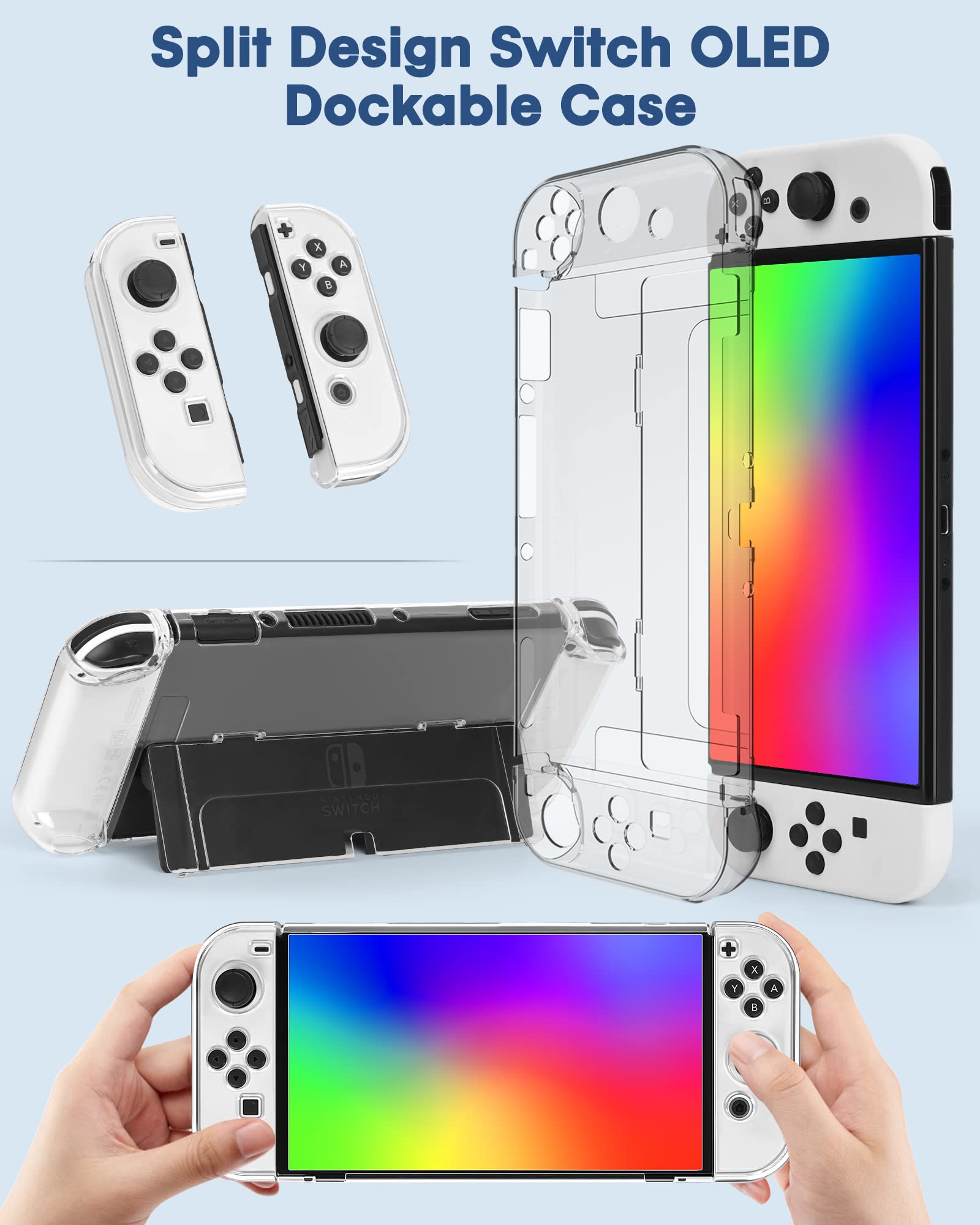 Case for Switch OLED, Portable Carrying Case for Switch OLED Accessories with Clear Protective Case Cover, Screen Protector, 4 Thumb Caps, Stoarge Case for Switch OLED 2021 Controller (Black)