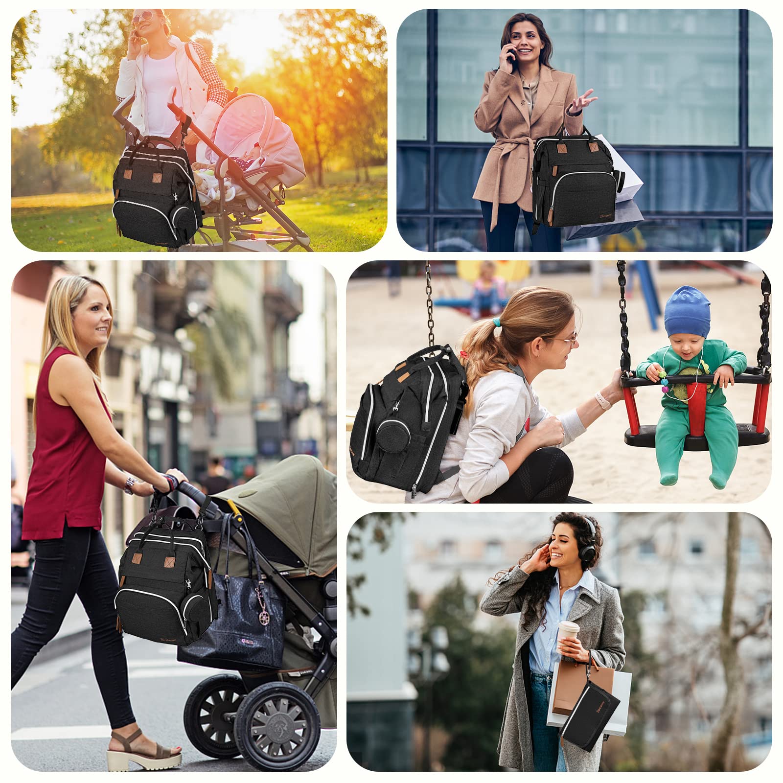 DERSTUEWE Diaper Bag Backpack，Baby Diaper Bags Multi functional Trave diaper backpack Large Capacity, (B. Black)