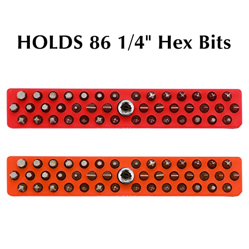 EMENTOL 2PCS 1/4" Magnetic Bits Holder Set - Red and Orange, 86PCS Hole, Bit Organizer with Strong Magnetic, Magnetic Bits Organizer, 2 Pieces