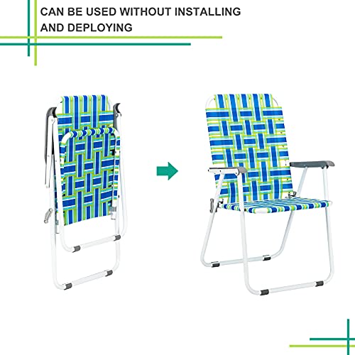 Vasitelan Patio Lawn Chairs Folding Chairs Set of 2, Webbed Folding Chair Outdoor Beach Chair Portable Camping Chair for Yard, Garden (Blue)