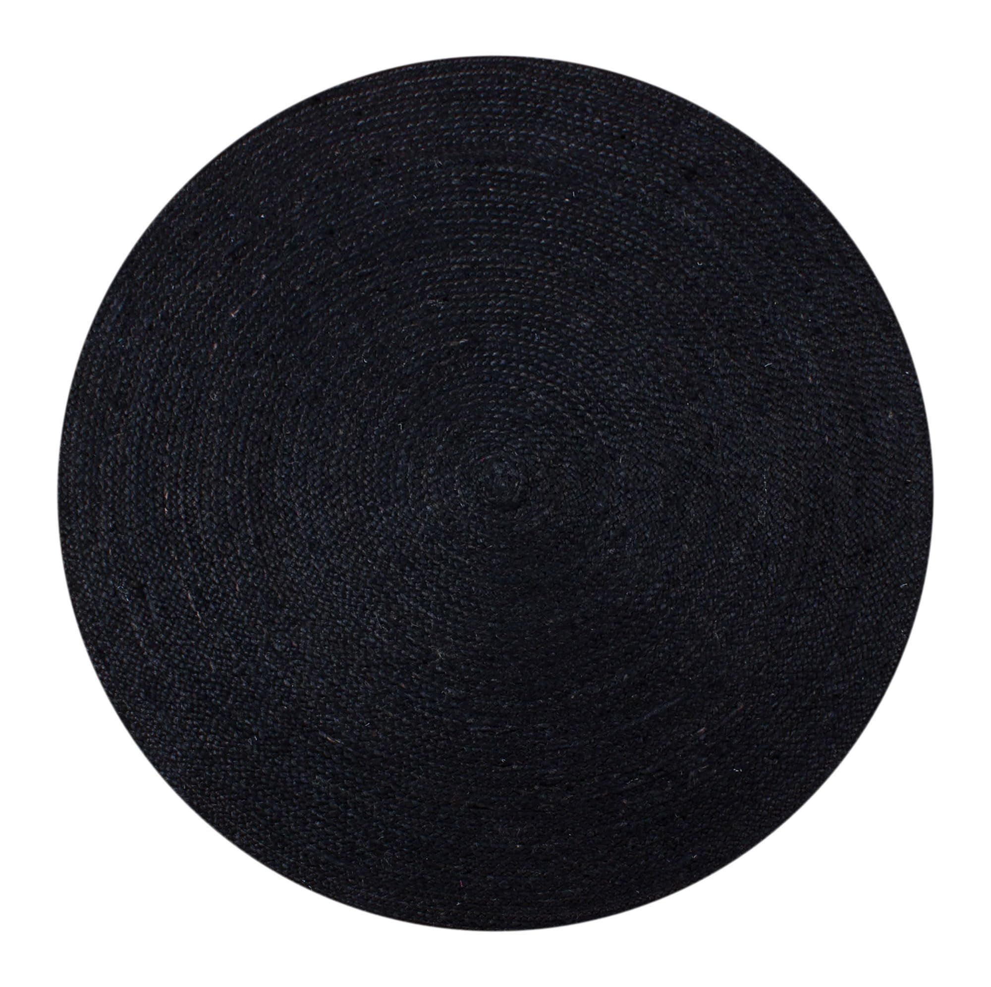CASAVANI Collection Circle Area Rug - 3 Ft' Round Black Natural Jute Mat Geometric Kilim Rug Indoor Outdoor Use Mat Flatweave Rugs for Bedroom Bedside Round Dining Table Mat Hall