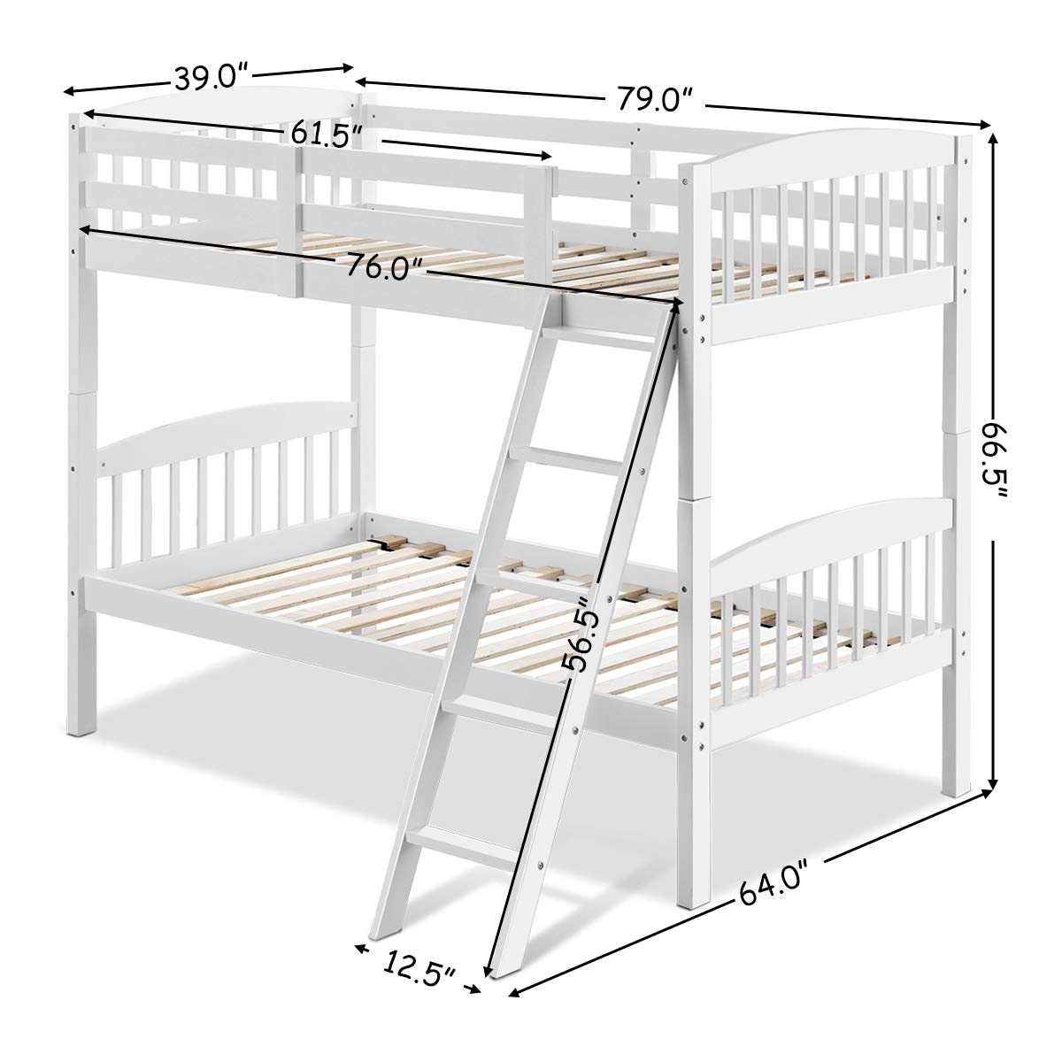 GOFLAME Twin Over Twin Bunk Beds, Convertible Into Two Individual Solid Rubber Wood Beds, Space Saving Design, Children Stylish Sleeping Bedroom Furniture with Ladder and Safety Rail (White)