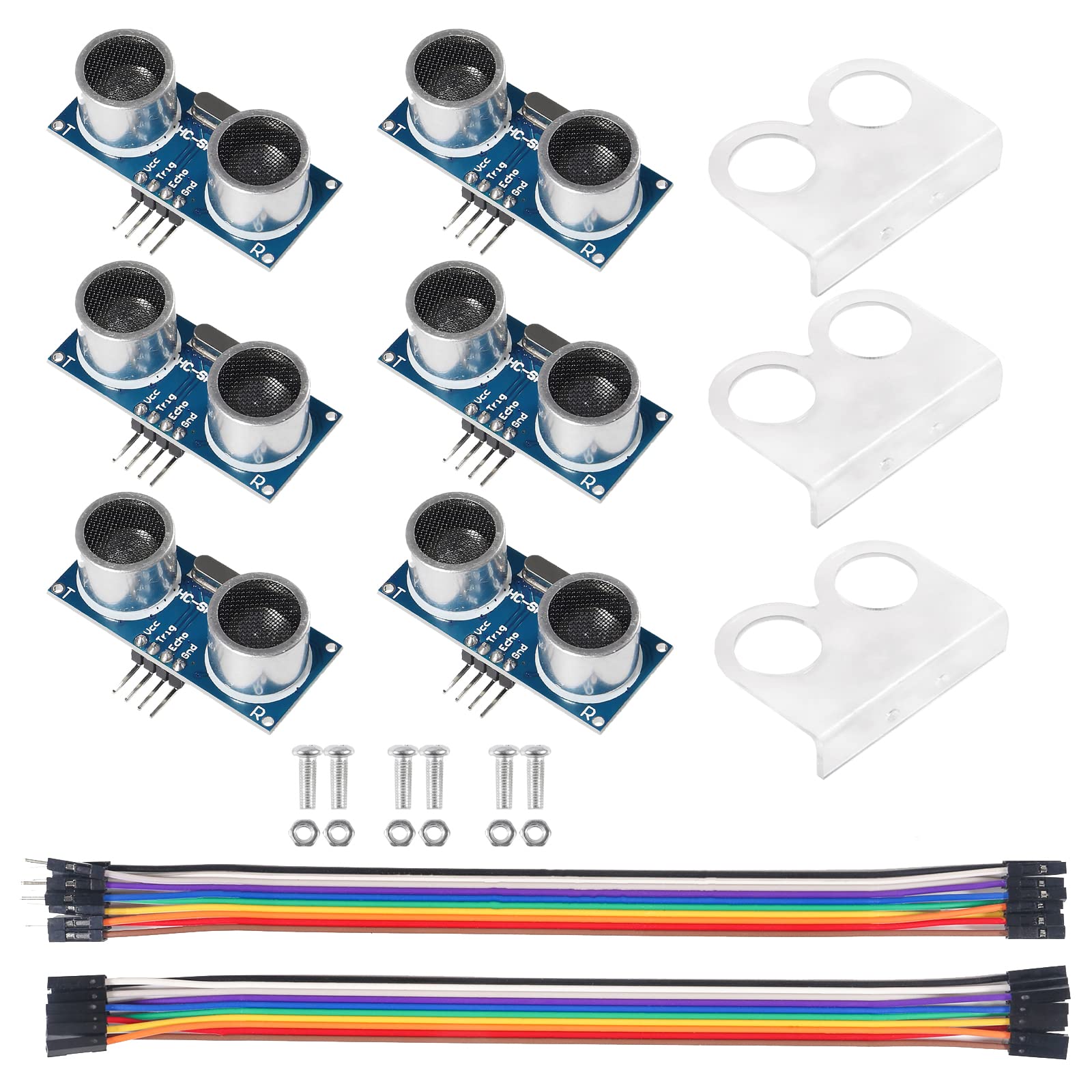 Diitao 6PCS HC-SR04 Ultrasonic Sensor Module Distance Sensor with 3PCS Mounting Bracket for Arduino R3 MEGA Mega2560 Duemilanove for Nano Robot XBee ZigBee