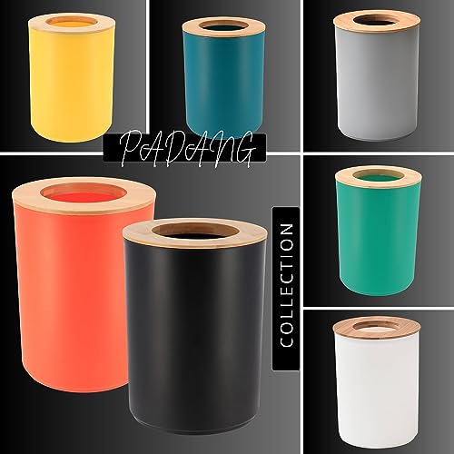 Evideco French Home Goods Black Bathroom Trash Can Padang Bamboo Top 1.3 Gal - Stylish and Sustainable 5L Waste Solution