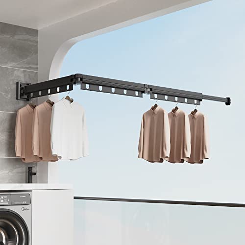 Foldable Wall Hung Clothes Drying Rack, Retractable Laundry Drying Rack Clothes Airer Indoor Folding, Space Saving Clothes Drying Rack Wall Mounted for Balcony, Laundry, Bathroom, Patio,3 rods