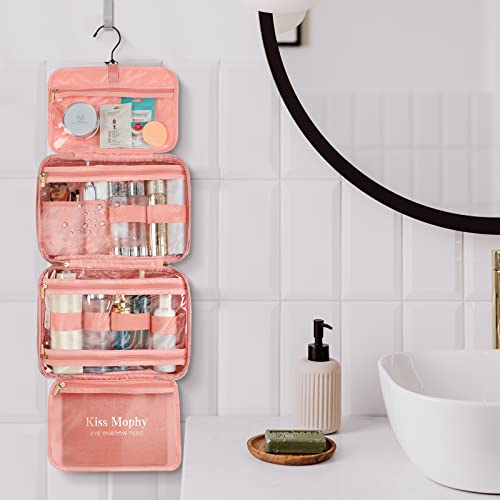 BOOMRICH Travel Toiletry Bag, Hanging Toiletry Bag Cosmetic Bag, Makeup Bag Organizer for Accessories, Shampoo, Full Sized Toiletries (Pink, Medium)