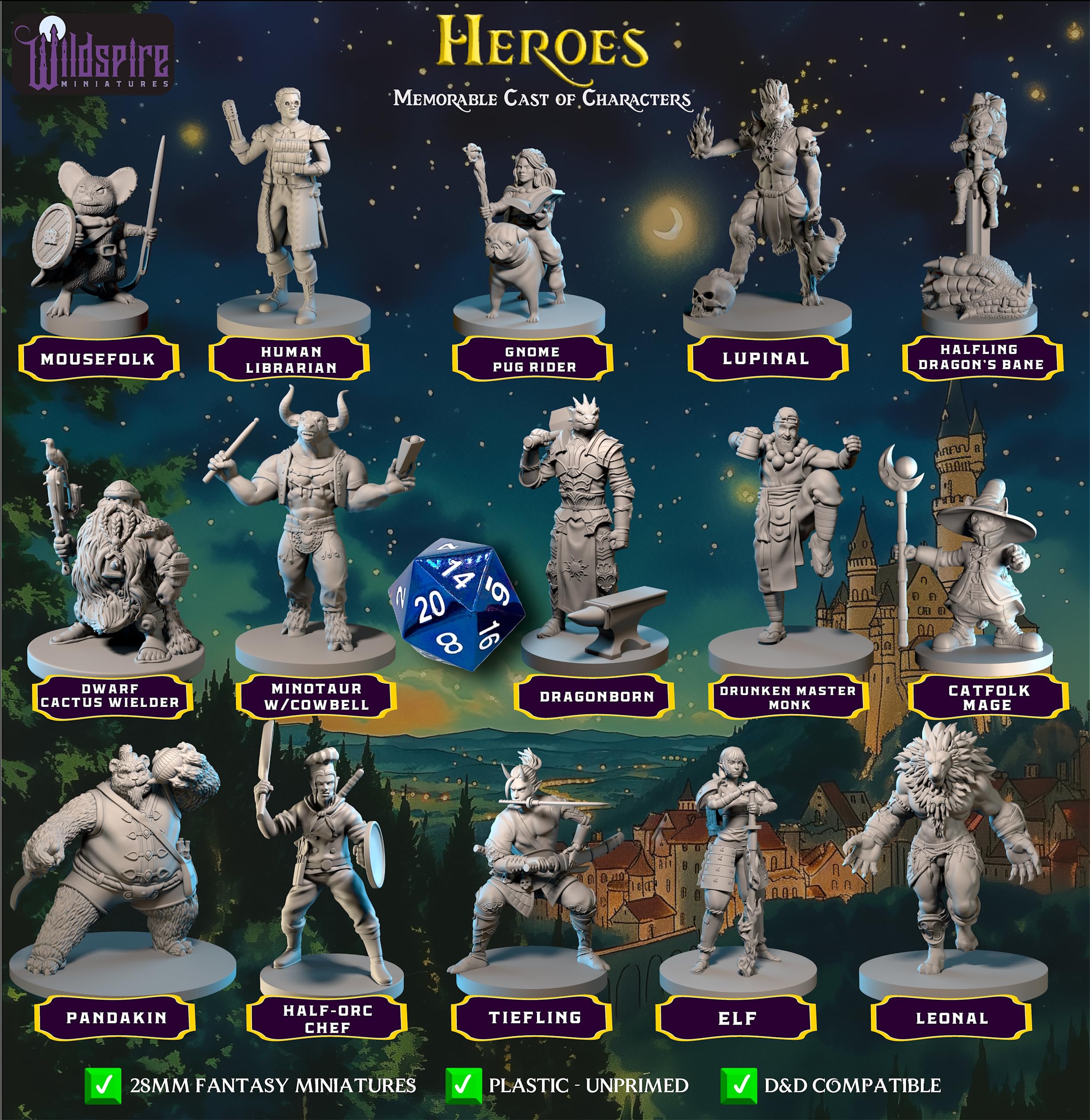 Wildspire Heroes, NPC Animal Companions & Troll King for DND Miniatures Bulk 28mm-32mm DND Minis Dungeons and Dragons Miniatures D&D Miniatures Fantasy Figures Unpainted Pathfinder Miniatures