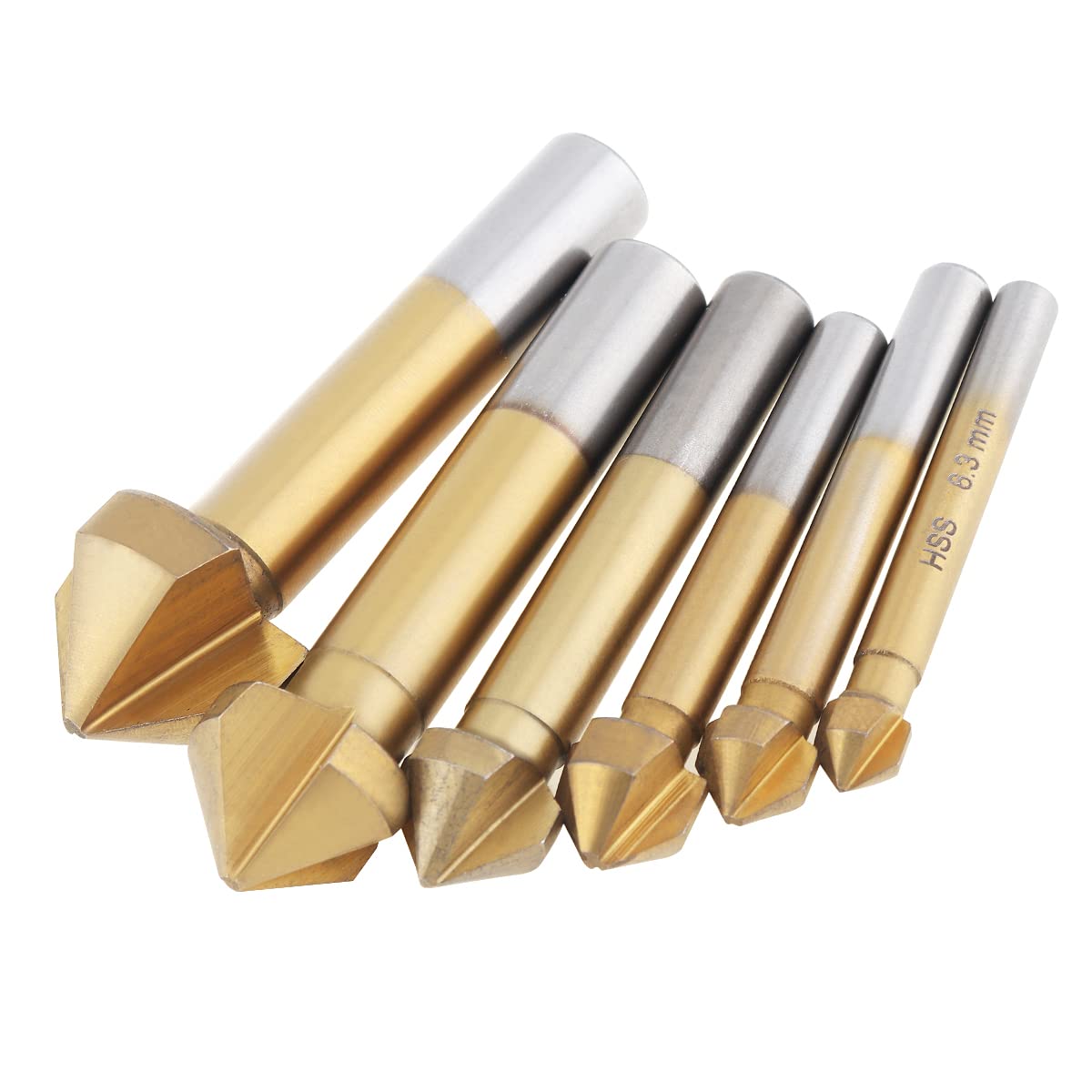 ChgImposs 6pcs Titanium Plated 3 Edge 90 Degrees Chamfer End Mill Cutter Chamfering Drill Bit with Straight Shank for Woodworking Drilling