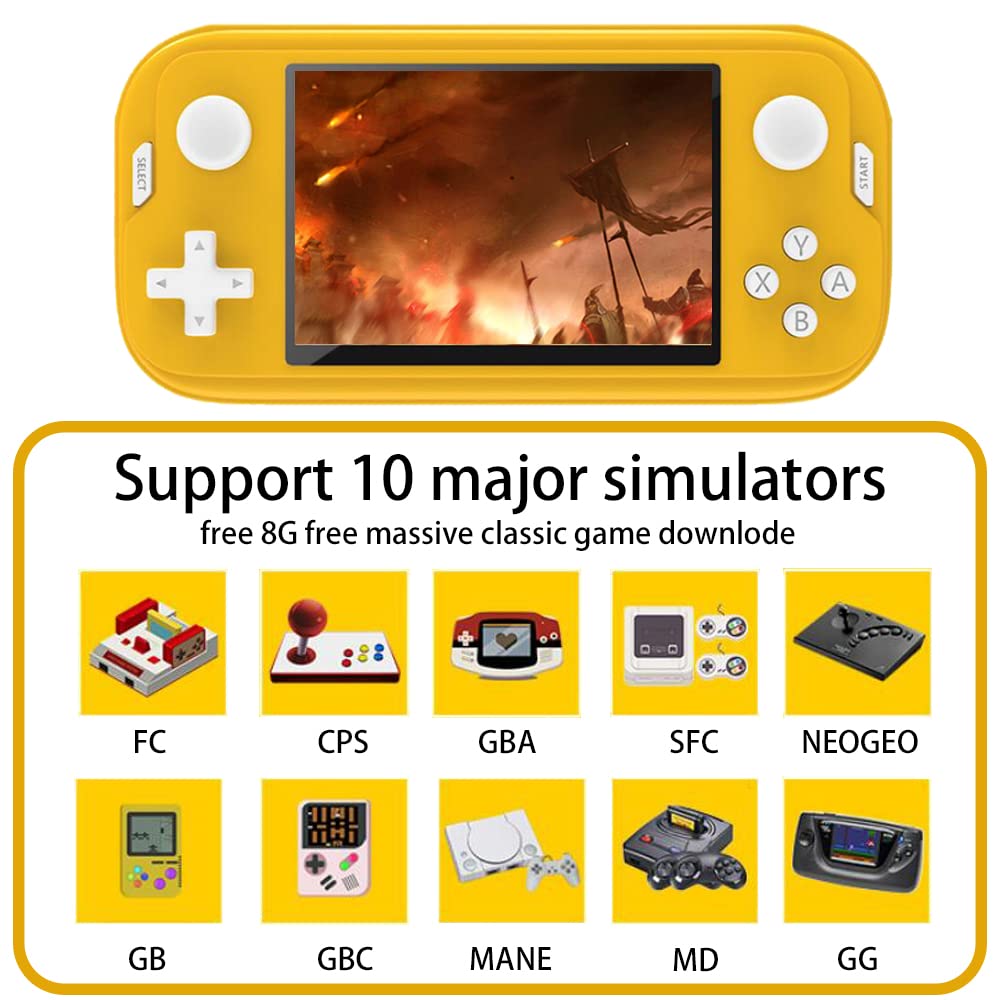 Diketigeey Handheld Game Console 3.5inch Mini Retro Gaming Player 700 Classic Games Preinstalled IPS Screen Rechargeable Game Consoles Box for Kids Boys Children(Yellow) (Yellow)