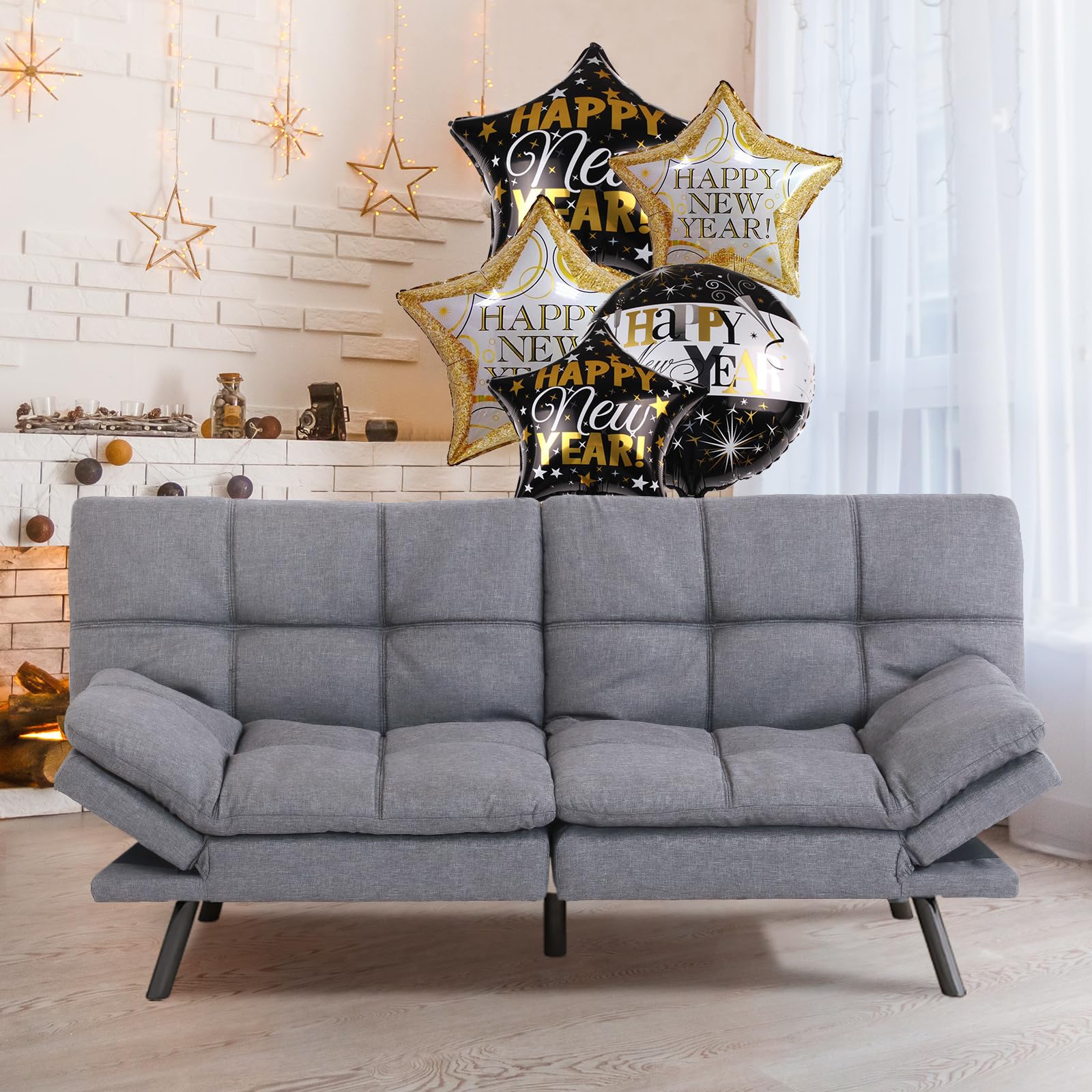 Hcore Futon Bed, Gray Mid-Century Modern Memory Foam Loveseat Sofas, French Grey