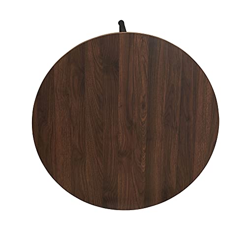 Household Essentials Jamestown Round Coffee Table Mid Century Walnut Wood Grain and Black Metal