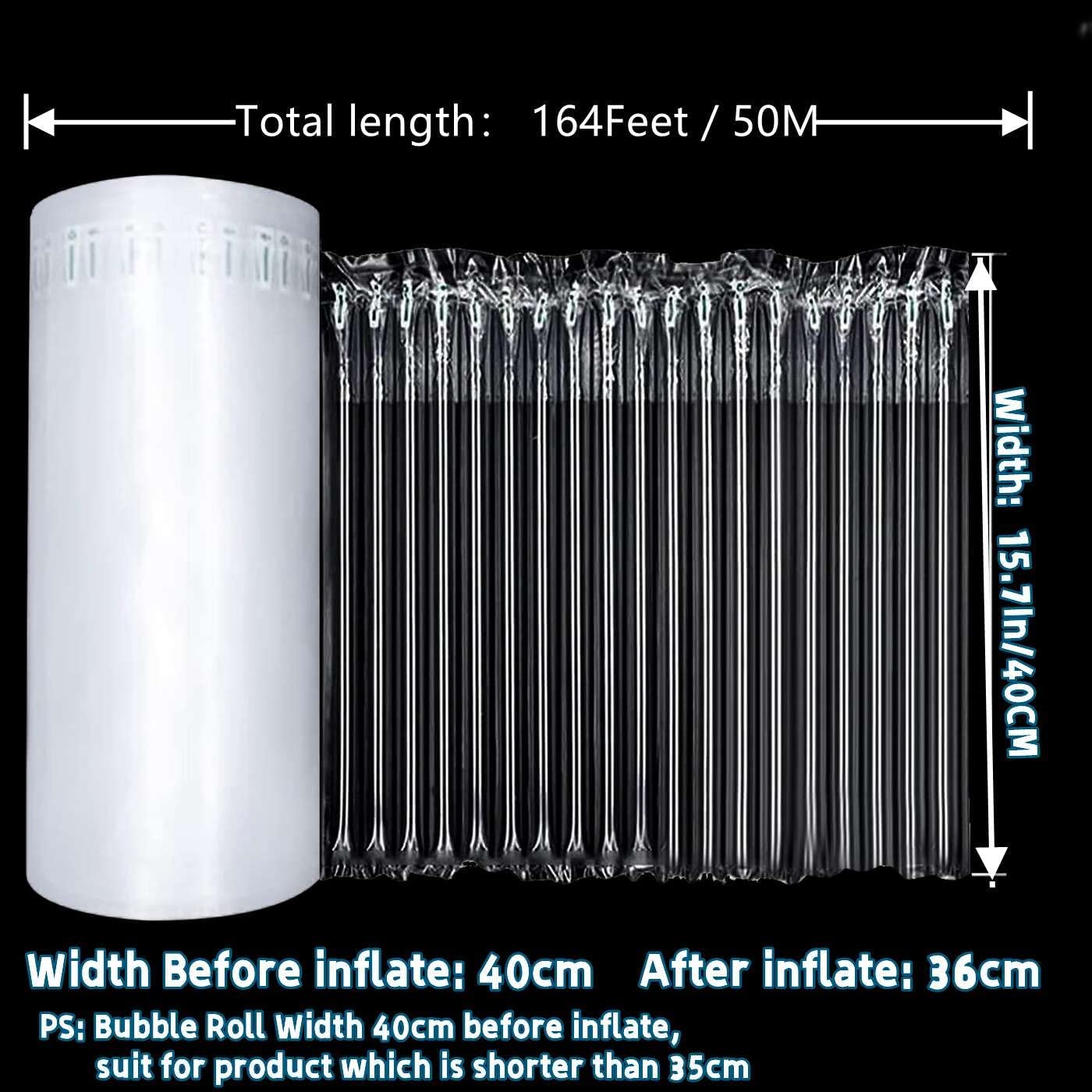 Bubble Cushioning wrap Roll Packing - 15.8inch x 164feet Inflatable Packing Material, Large Bubble Roll Wrap with Free Pump, Large air Pillow for heavy duty Bottle Protector, Shipping Supplies