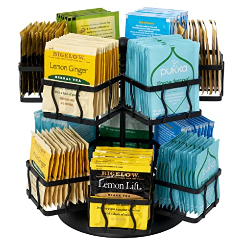 NHZ Tea Bag Organizer,Tea Bag Storage Holder Spinning Carousel with 12 Compartments, Up to 140 Tea Bags Storage, Tea Bag Holder Black Powder Coated Stainless Steel