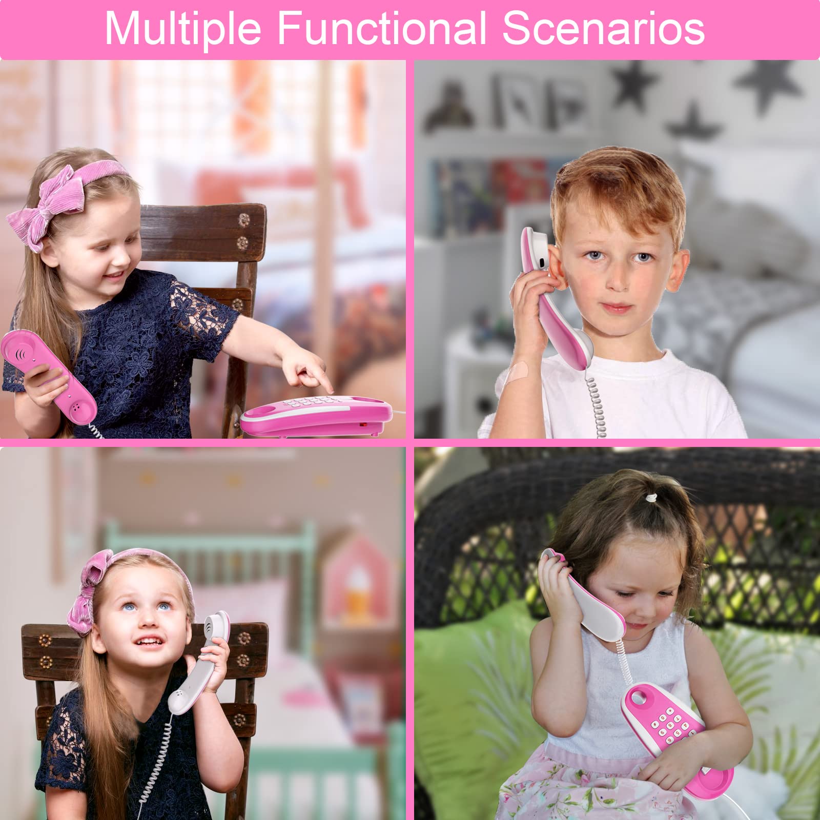 Kids Play Phone, Intercom Toy with Real Ring Sounds, Pretend Play Telephone, 23 ft Ultra-Long Phone Line with Kids to Chatting and Learning, Toddler Develop Communication Skill Toys, Kids Gift