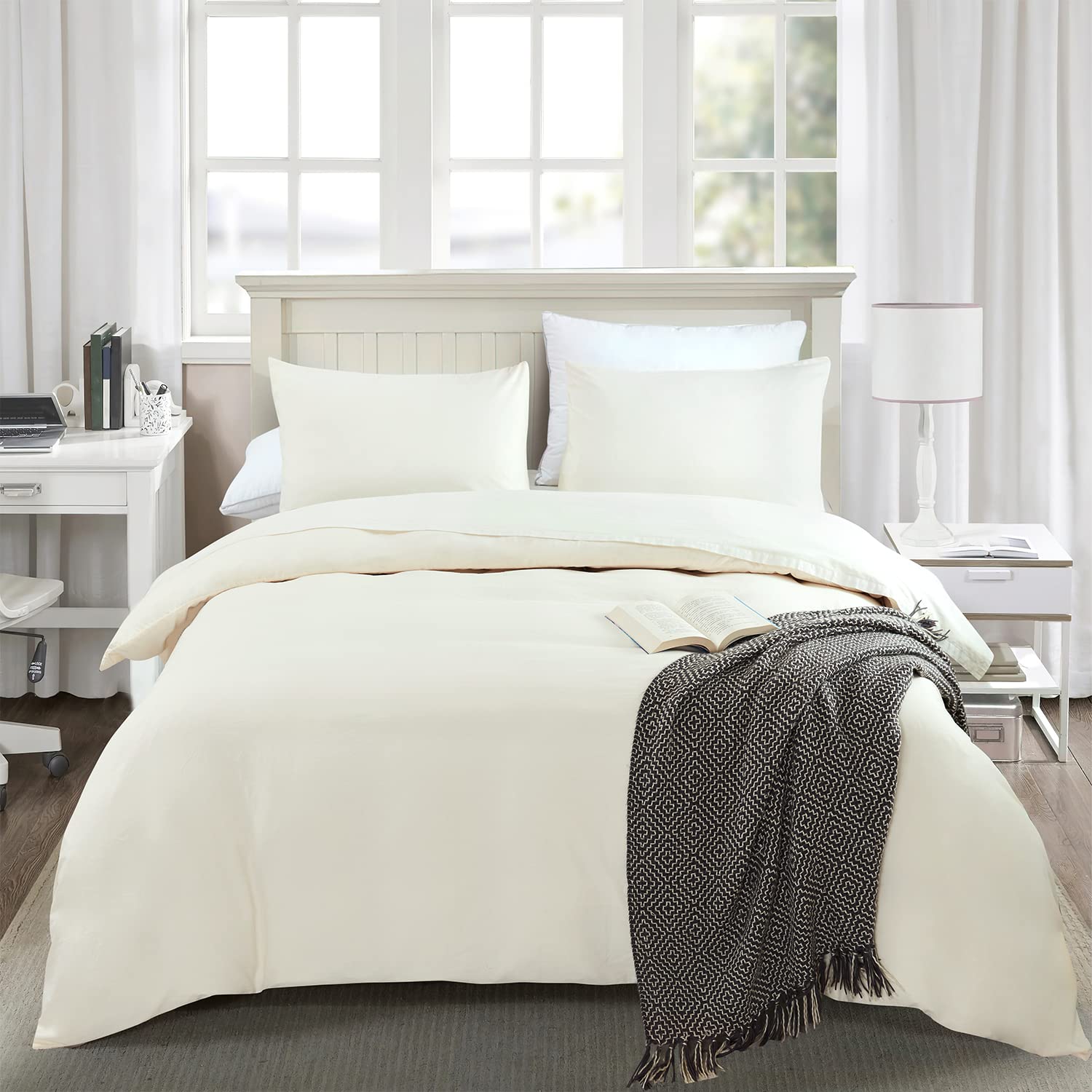 JML Duvet Cover , Ultra Soft 100% Washed Microfiber 3 Pieces Bedding Duvet Cover Set and Breathable Solid Color Duvet Cover Set