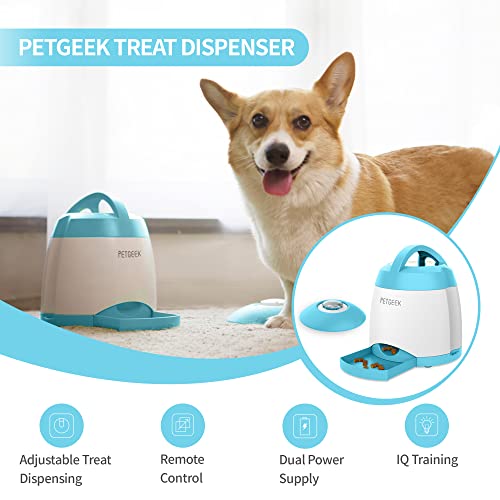 PETGEEK Automatic Dog Treat Dispenser, Dog Puzzle Memory Training Activity Toy- IQ Training Automatic Dog Cat Feeder Toy, Remote Dog Button Treat Dispenser for Dogs (Blue)