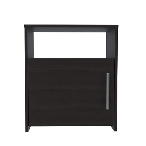 Epinki Nightstand, One Shelf, Single Door Cabinet, Metal Handle -Black, Wood, Bedside Table for Bedroom