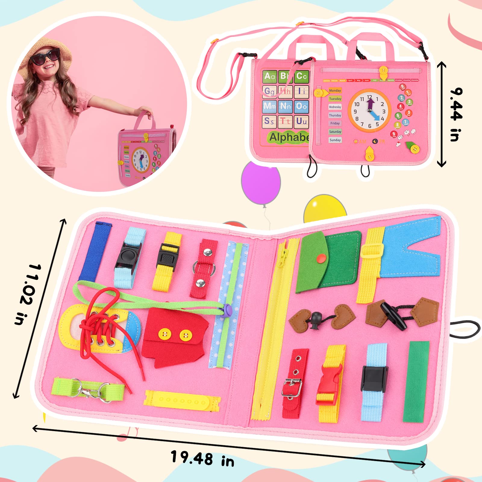 SUGELI Busy Board for Toddlers, 25 in 1 Montessori Toys Activity Board Sensory Toys for 1 2 3 4 5 6 Year Old Girls